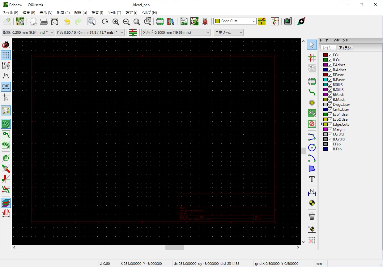 Draw the board outline with "PCB Layout Editor" - KiCad Master
