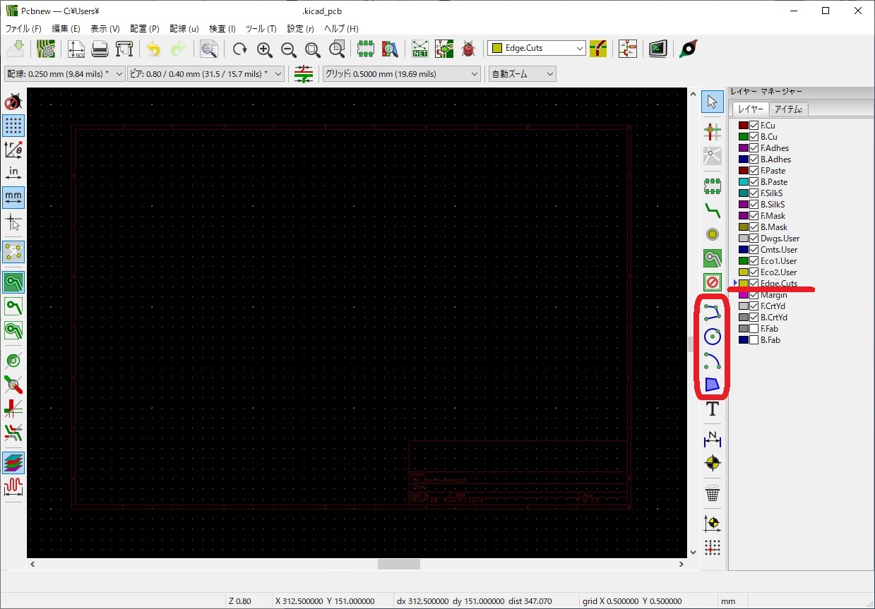 Gambar garis luar papan sirkuit menggunakan "PCB Layout Editor" - KiCad ...